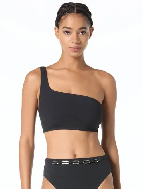 Michael Kors Oval Link Crepe Solids One Shoulder Bikini Top - Black