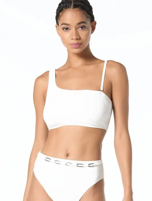Michael Kors Oval Link Crepe Solids One Shoulder Bikini Top - White