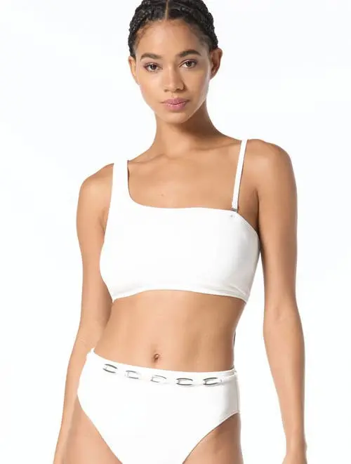 Michael Kors One Shoulder Swim Top - White