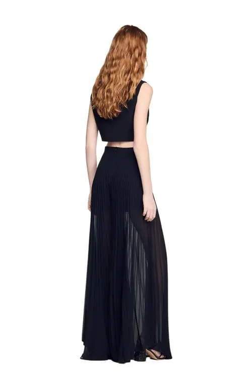 Sandro Pleated Wide-leg Trousers - Black