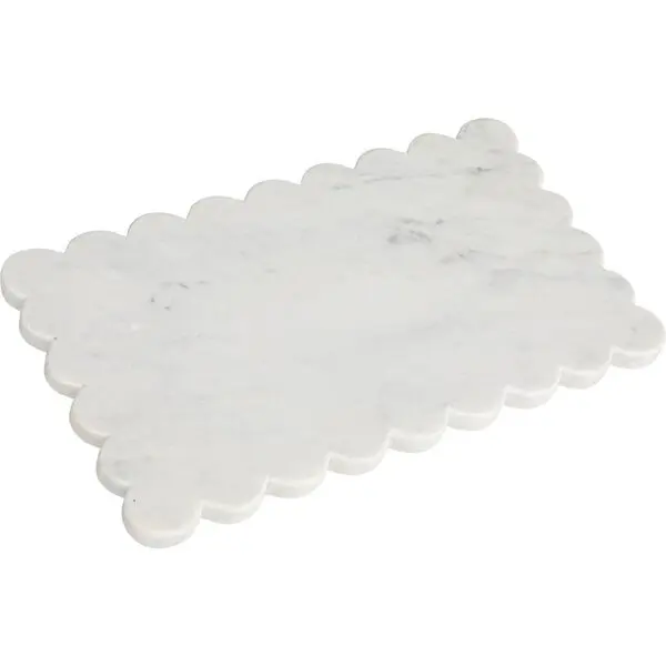 STORIED HOME Marble Cheese Board With Scalloped Edge - White