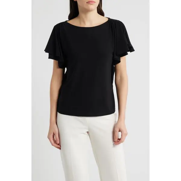 Anne Klein Cascade Flutter Sleeve Top - Anne Black