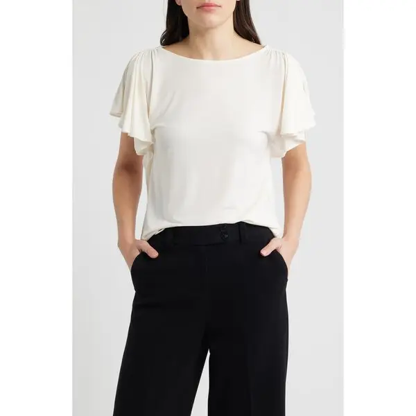 Anne Klein Cascade Flutter Sleeve Top - White Dove