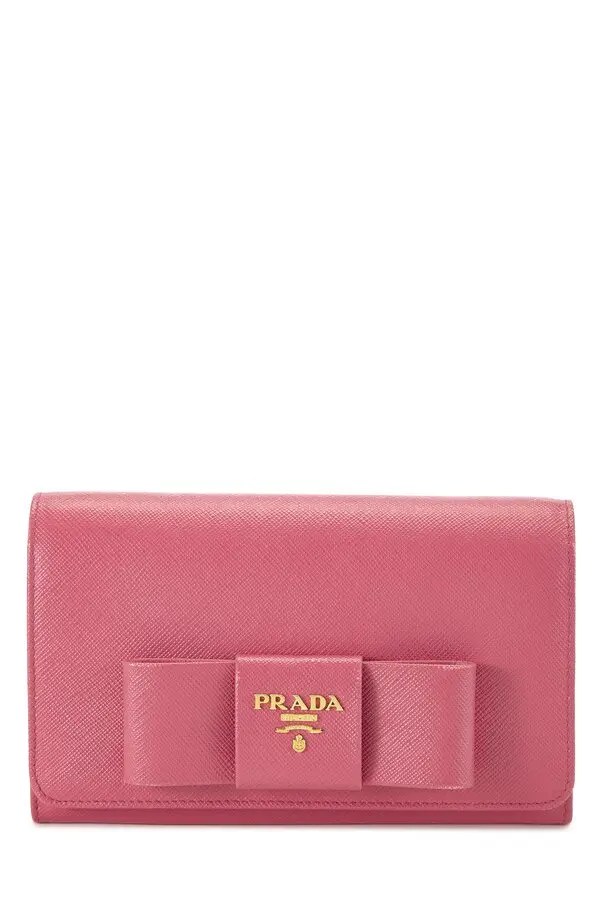 Prada Saffiano Bow Wallet On Chain - Pink