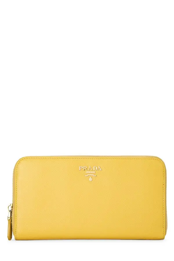 Prada Saffiano Zip Around Wallet - Yellow