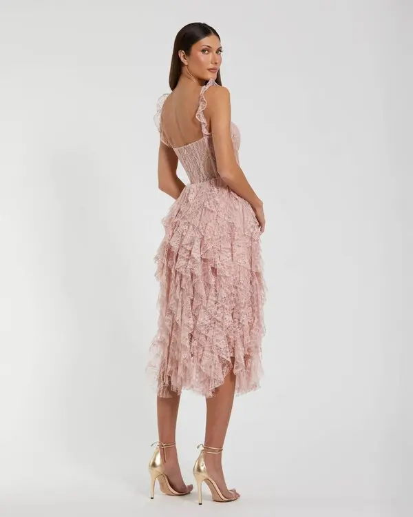 Mac Duggal Lace Tiered Ruffle Midi Dress