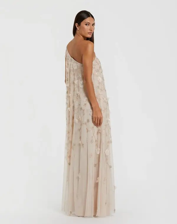 Mac Duggal One Shoulder Floral Embellished Gown