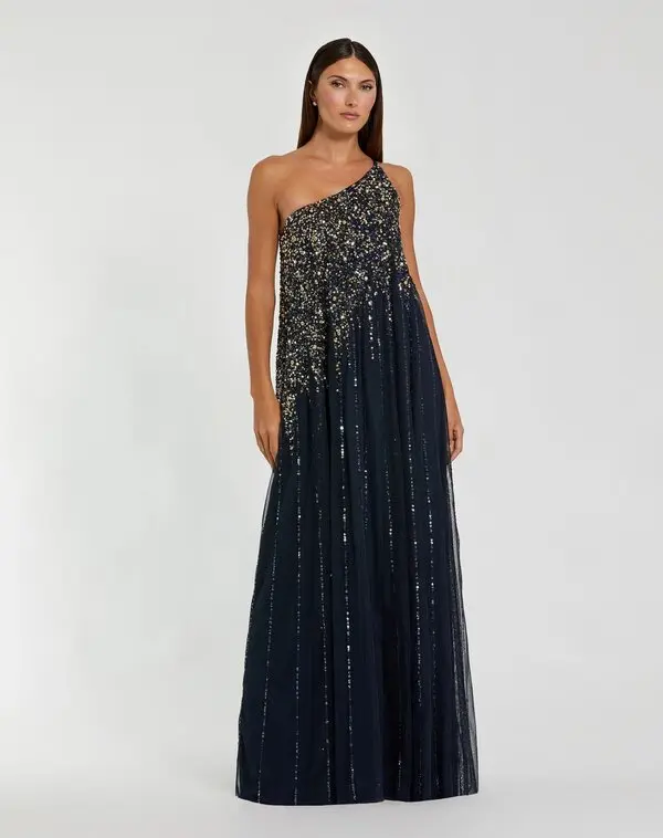 Mac Duggal One Shoulder Embellished Trapeze Gown