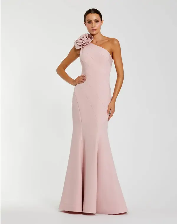 Mac Duggal One-shoulder Gown With 3d Flower - Pink