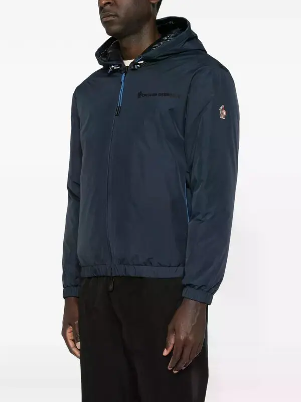 Moncler Navy Zip-up Jacket With Drawstring Hood