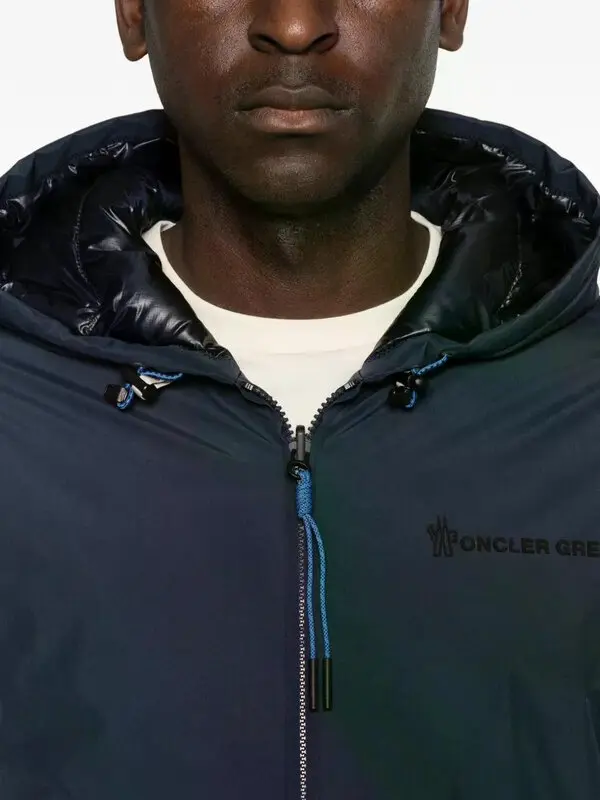 Moncler Navy Zip-up Jacket With Drawstring Hood