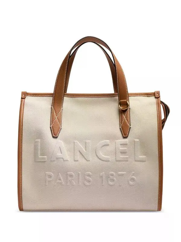 LANCEL Day Embossed Leather Trim Tote Bag - Neutrals