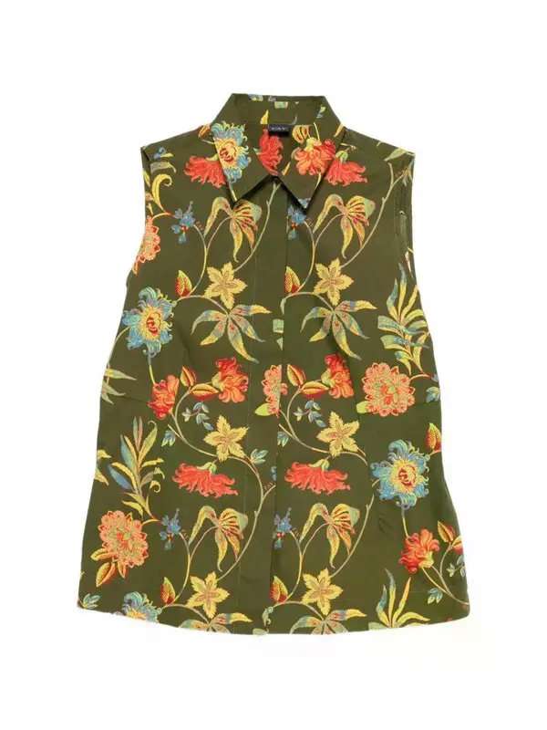 FAY Floral-print Sleeveless Shirt - Green