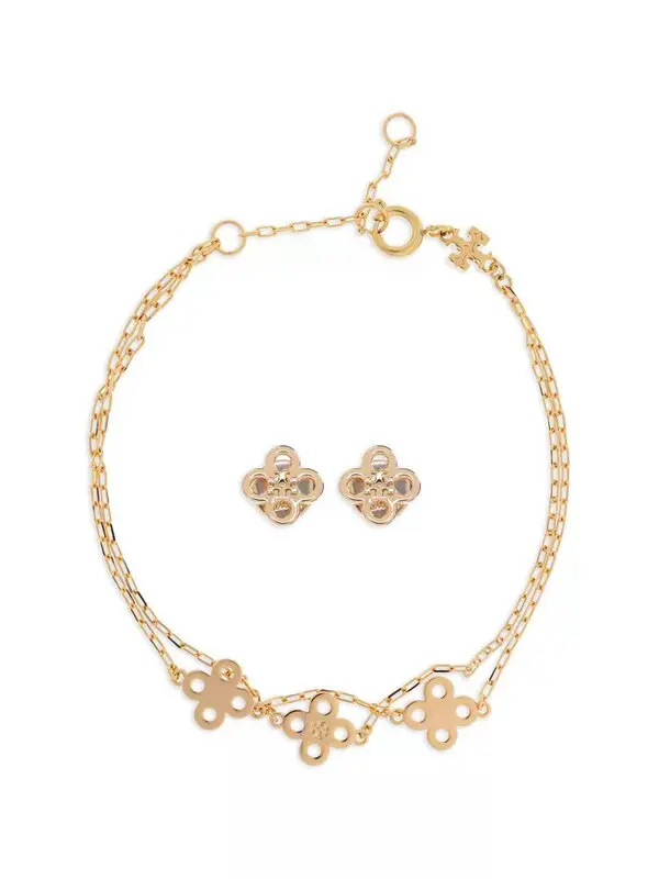 Tory Burch Clover-logo Earrings And Bracelet Set - Gold