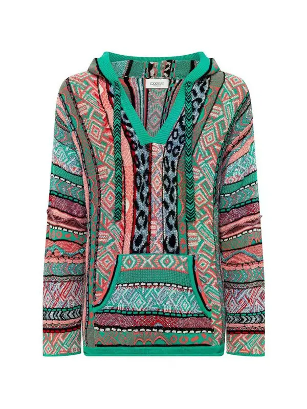 LANEUS Patterned Knit Hoodie