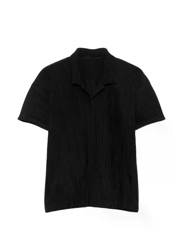 Issey Miyake Pleated V-neck Polo Shirt - Black