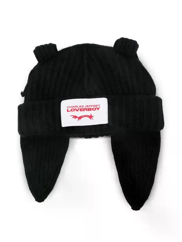 CHARLES JEFFREY Ears Knitted Beanies Hat - Black