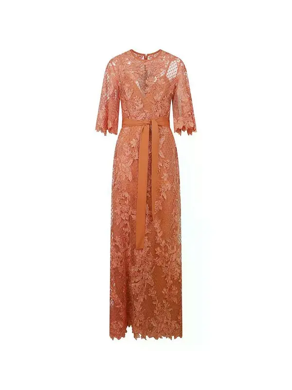 Elie Saab Floral Belted Dress - Orange