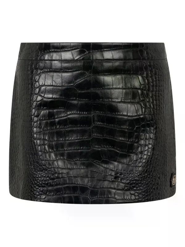 Philipp Plein Logo-plaque Croco-print Mini Skirt - Black