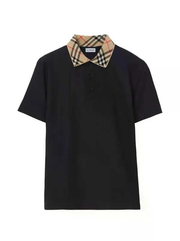 Burberry Check Collar Cotton Polo Shirt - Blue