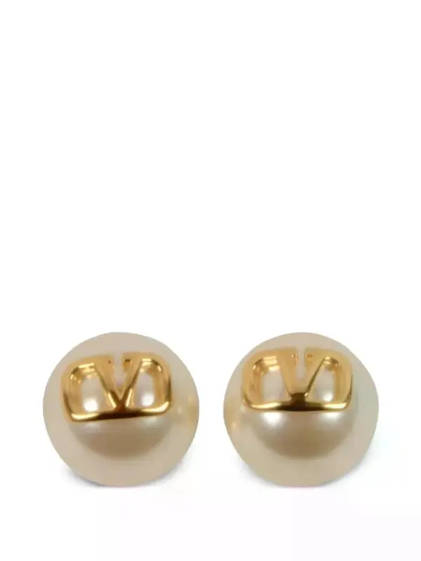 Valentino Garavani Logo Pearl Stud Earrings - Gold
