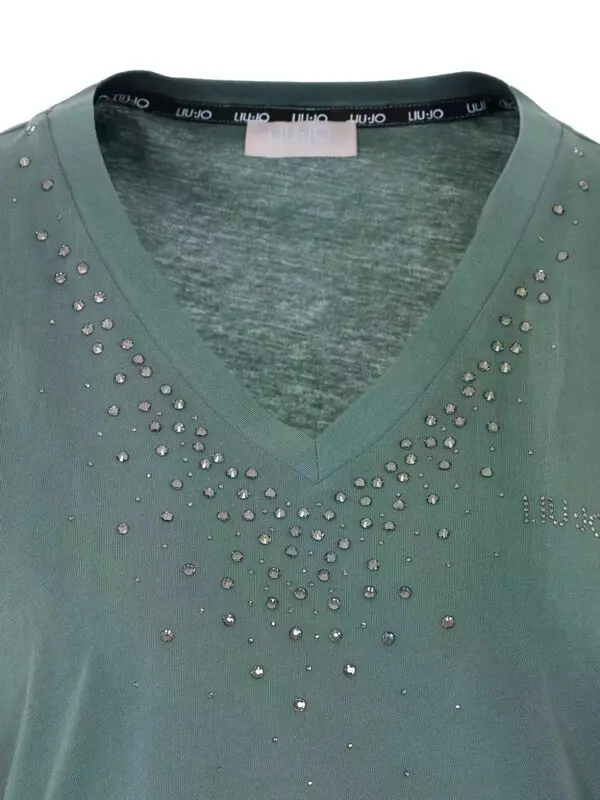 Liu Jo Crystal-appliqué V-neck T-shirt
