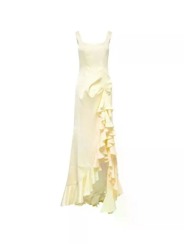 STOLEN STORES Ruffled Slit Maxi Dress - Yellow