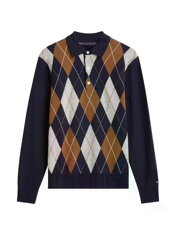 Tommy Hilfiger Argyle Collared Polo Shirt - Blue