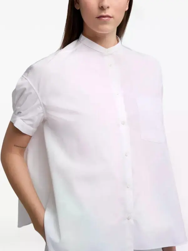 Aspesi Mandarin Collar Gathered Cotton Shirt - White