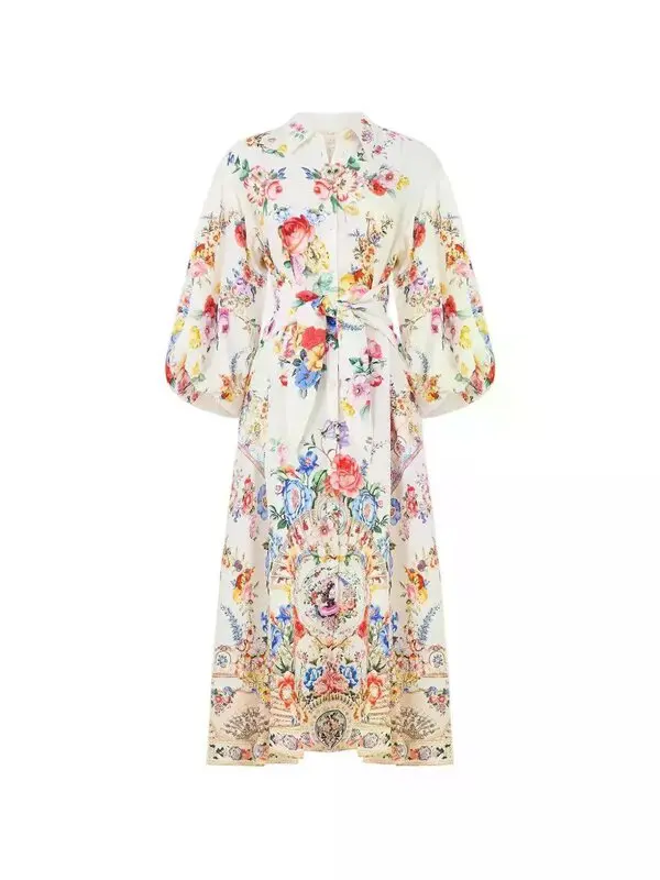 Camilla Bubble Sleeve Floral Dress - White