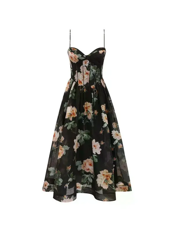 Zimmermann Floral-print Midi Dress - Black