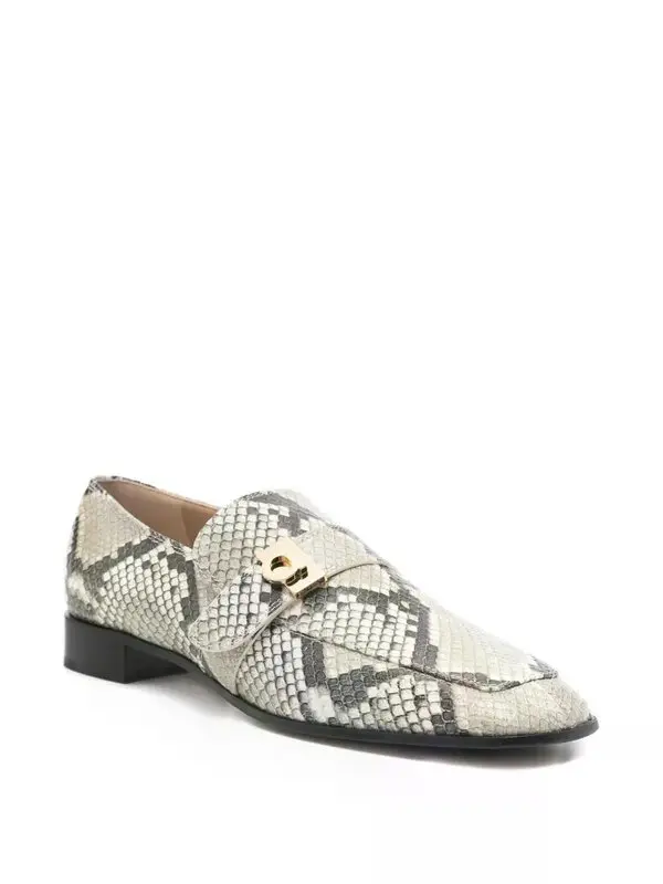 FERRAGAMO Snakeskin-effect Buckled Loafers