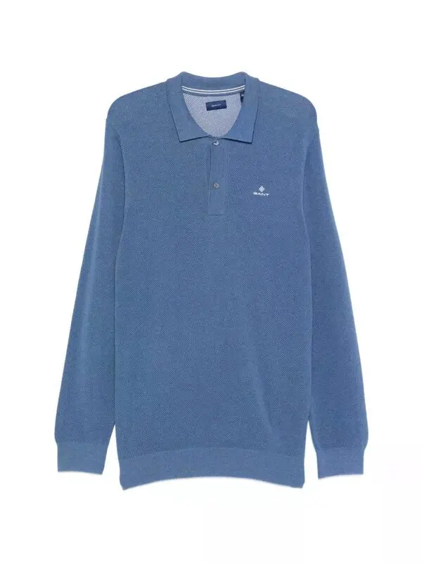 Gant Long-sleeve Knitted Polo Shirt - Blue