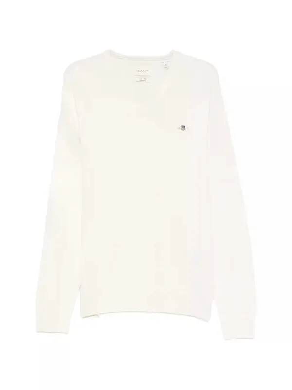 Gant V-neck Logo Sweater - Neutrals