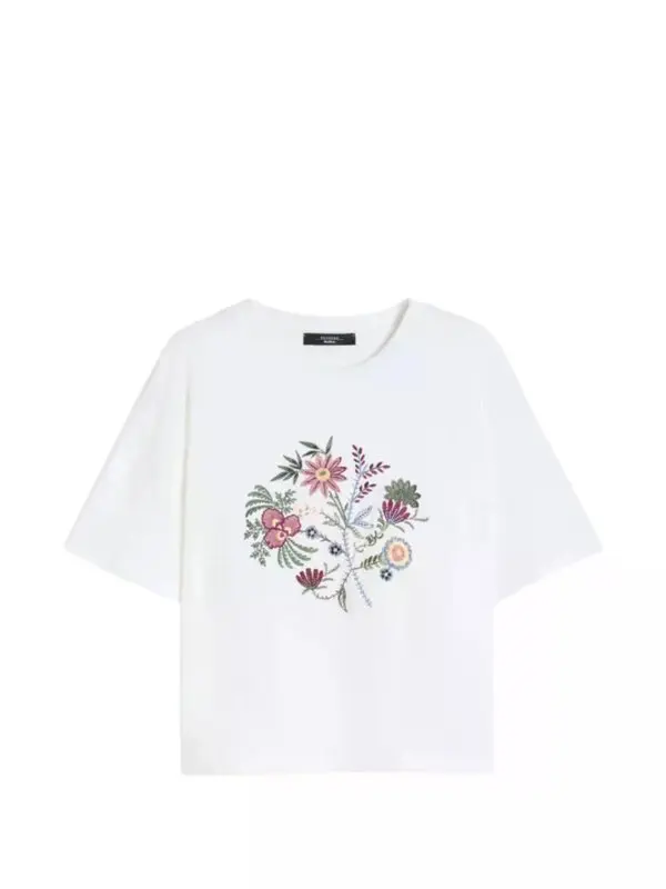 Max Mara Floral-embroidered T-shirt - White
