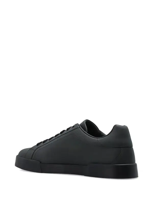 Dolce & Gabbana Portofino Leather Sneakers With Dg Monogram - Black