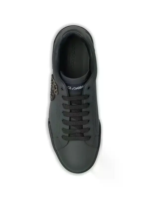 Dolce & Gabbana Portofino Leather Sneakers With Dg Monogram - Black