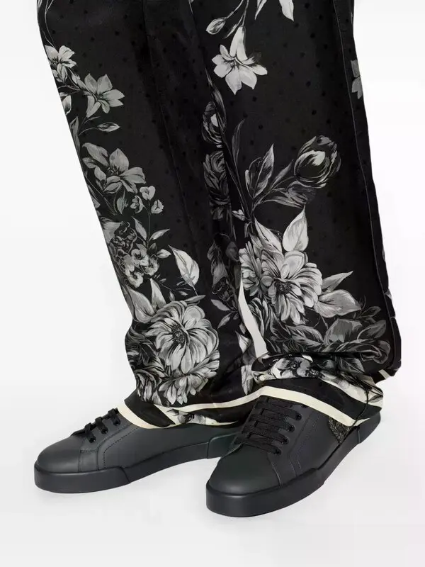 Dolce & Gabbana Portofino Leather Sneakers With Dg Monogram - Black