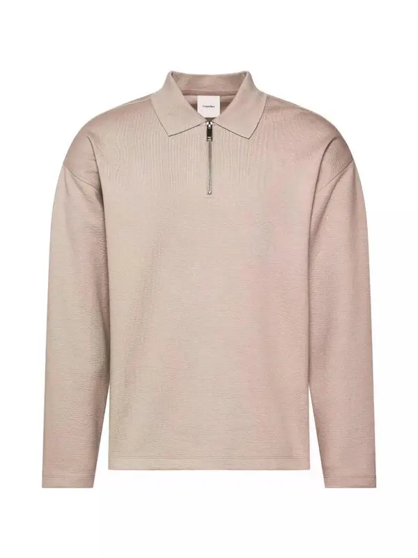 Calvin Klein Zip-up Long-sleeved Polo Shirt - Neutrals