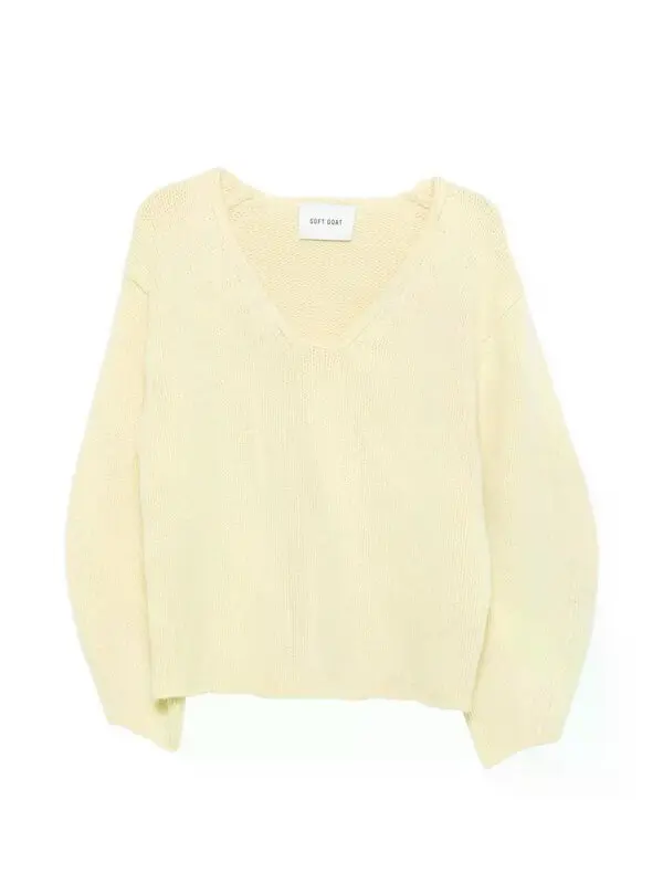 Soft Goat Puff-sleeve V-neck Sweater - Yellow