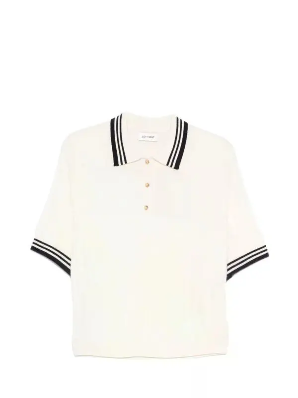 Soft Goat Striped-detail Polo Top - Neutrals