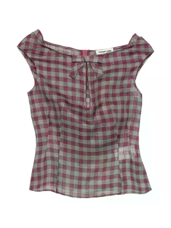 SHUSHU/TONG Keyhole Check Blouse - Purple