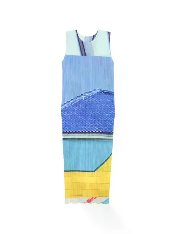 Issey Miyake Pleated Midi Dress - Blue