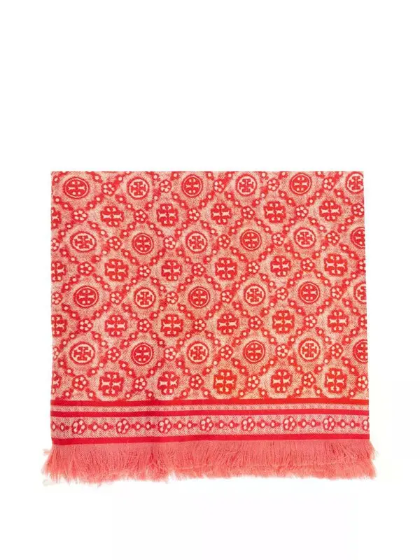 Tory Burch T-monogram Fringed Scarf - Red