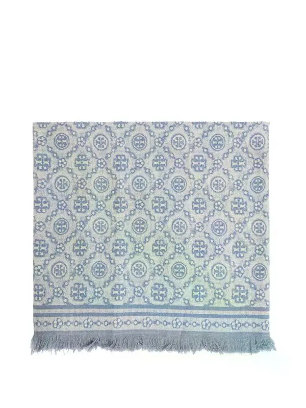 Tory Burch T-monogram Fringed Scarf - Blue
