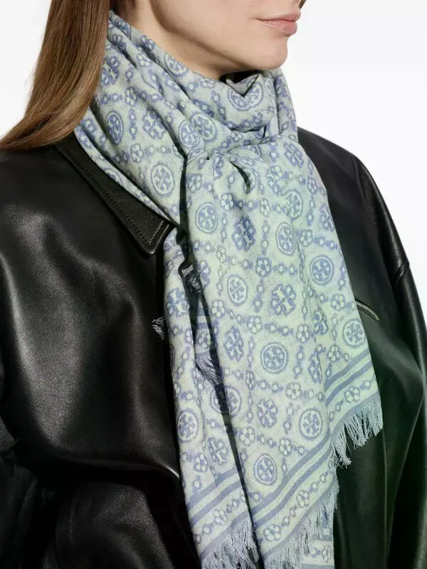 Tory Burch T-monogram Fringed Scarf - Blue