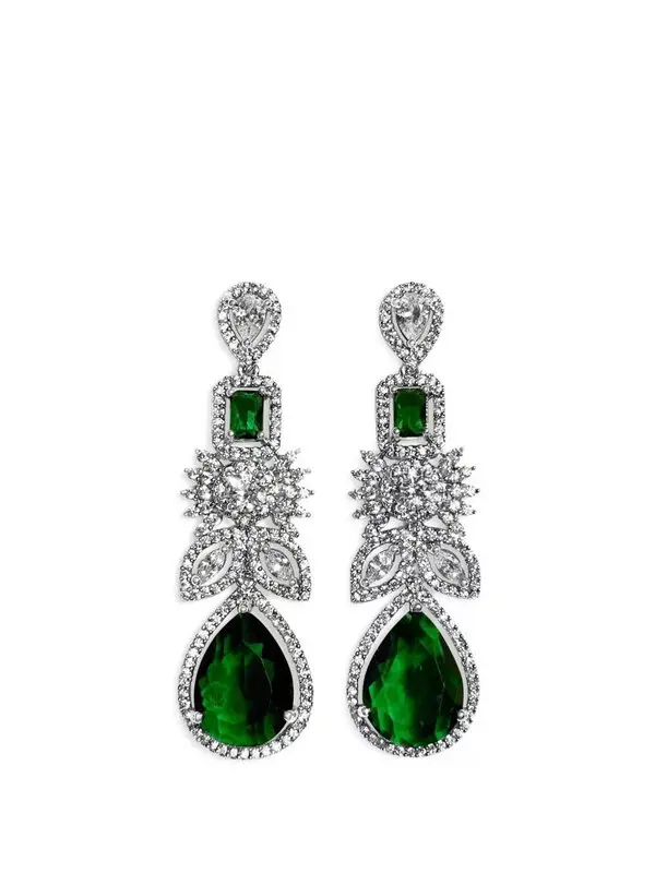 HZMER JEWELLERY Emerald Drop Earrings - Silver
