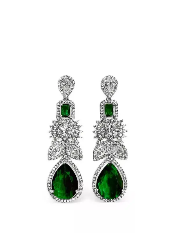 HZMER JEWELLERY Emerald Drop Earrings - Silver