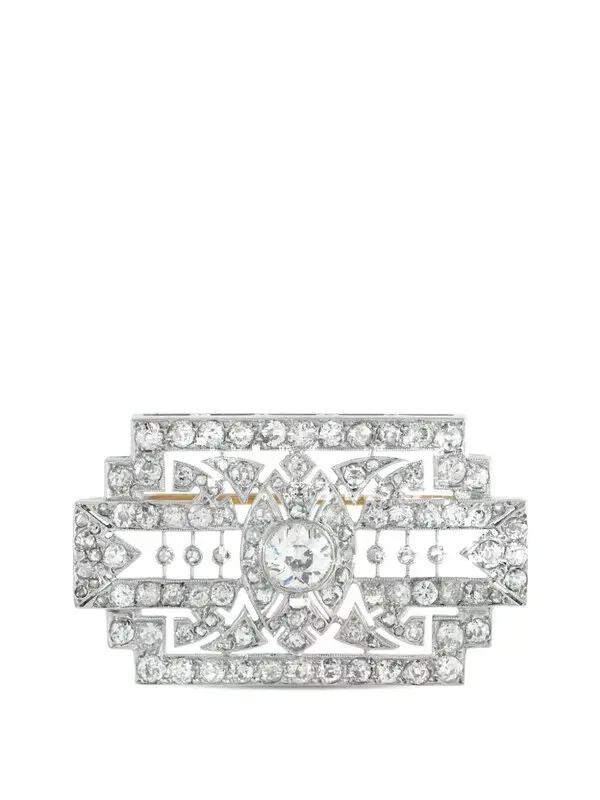 LB EXCLUSIVE Diamond Art Deco Brooch - Silver