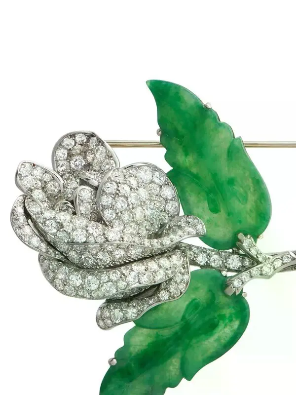 LB EXCLUSIVE Jade And Diamond Rose Brooch
